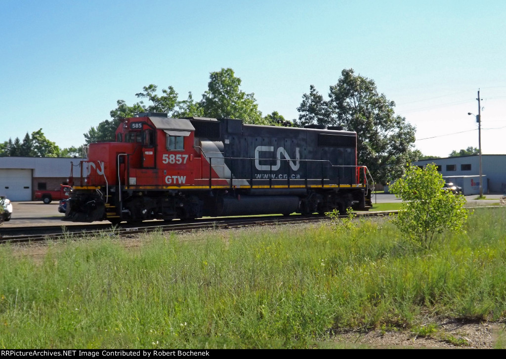 CN GTW GP38-2 5857 at Plover, WI_6-24-16